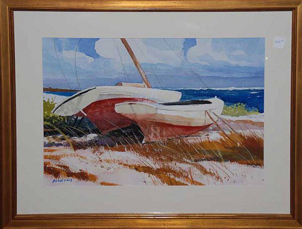 Chet Reneson, 20th Cent, Usa, Watercolor "two Boat