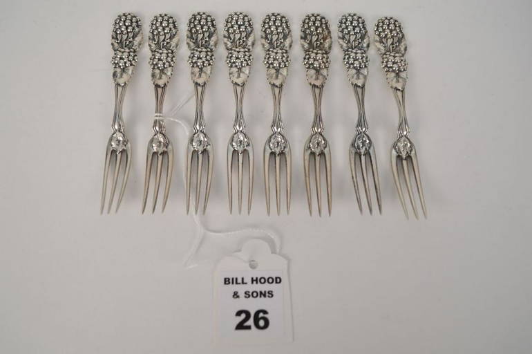 8 Tiffany Sterling Grape Vine Pattern Forks.