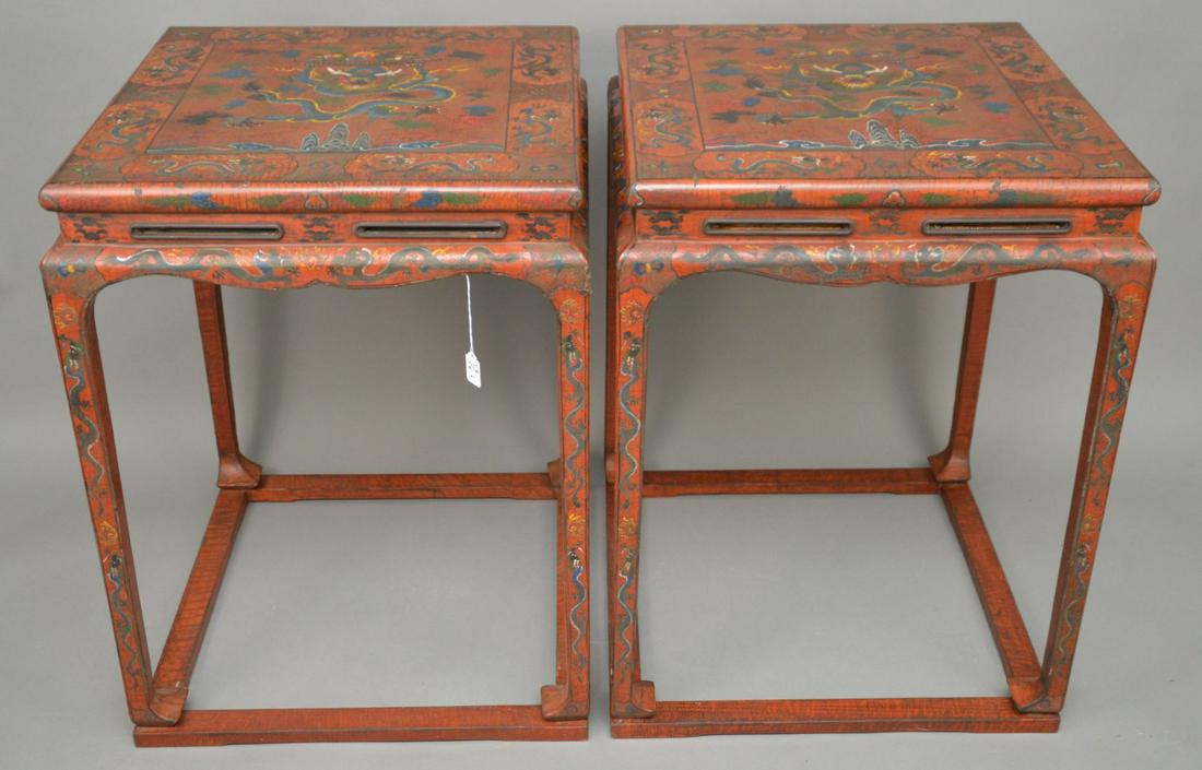PAIR CHINESE RED LACQUERED & POLYCHROME SQUARE TABLES. - Sep 08, 2020 ...