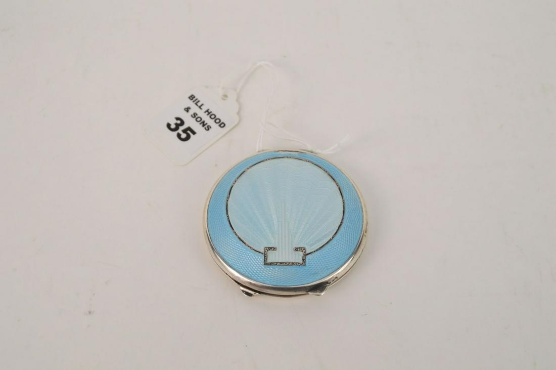 English Sterling Silver & Enamel Powder Compact