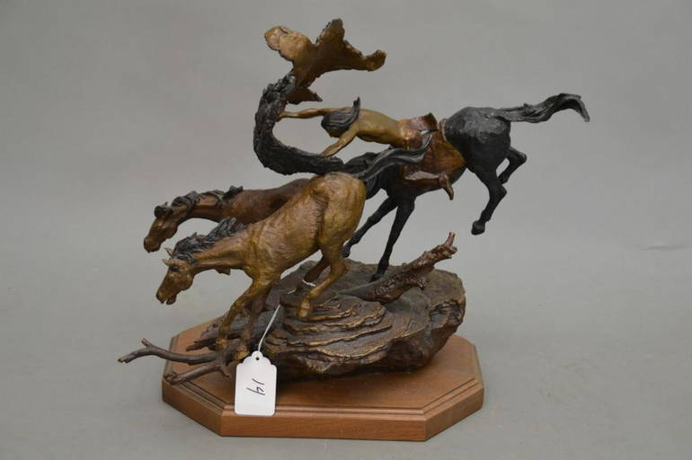 R.w. Shoop “pony Raid” Bronze Sculpture 20th Century