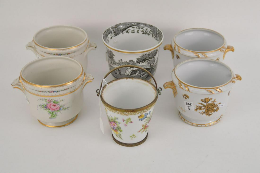 Six Decorated Porcelain Cache Pots Includes Pair