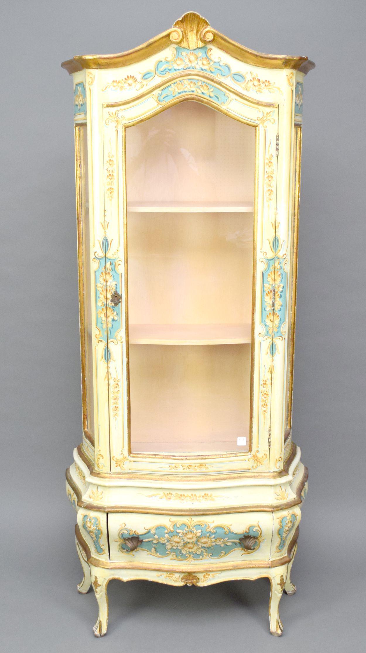 Vintage Painted Italian Curio Cabinet With Single Door