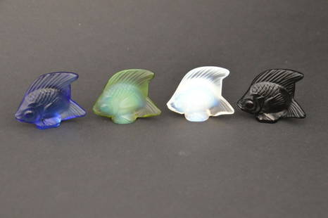 Set Of 8 Colored Glass Lalique Fish Figurines