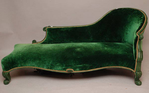 Painted Green Victorian Chaise With Green Velvet U