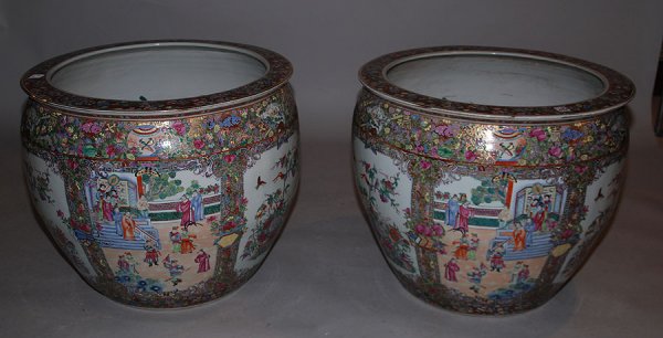 451: Pair of massive Oriental cache pots, (fish bowls),
