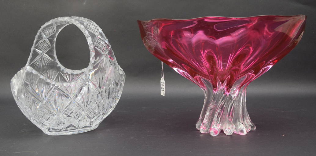 Ed Branson Ruby Art Glass Centerbowl & Galway Crystal