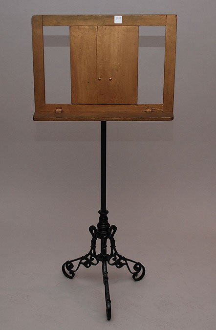 349: Antique iron base music stand, 45" tall