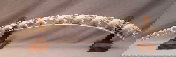 Solid Carved Ivory Tusk Elephant Bridge, With 11 G