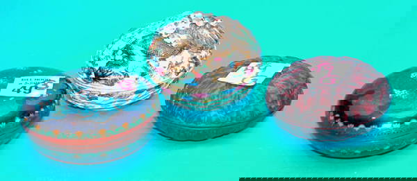 (3) Small Cylindrical Covered Boxes: One With Myt