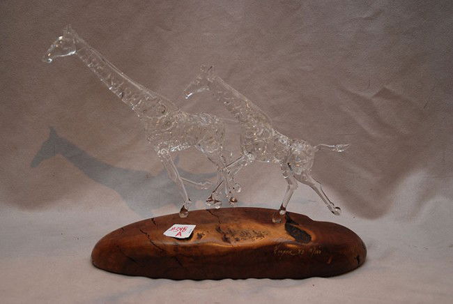 348A: Warren Hooper art glass Giraffes leaping, signed