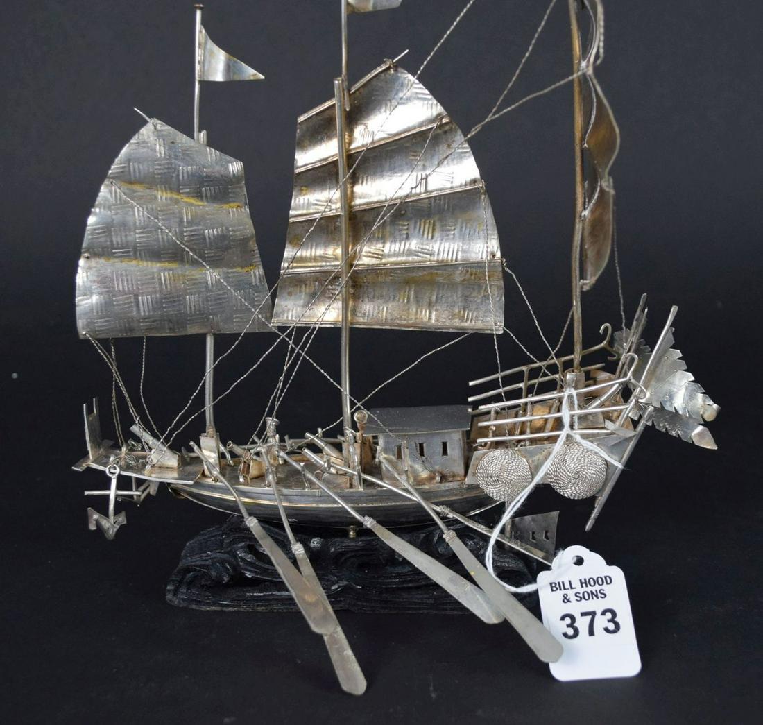 Chinese Silver Junket Boat Model Figure - Four character mark on back ...