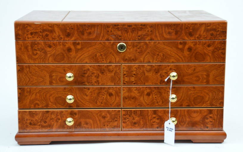 Humidor with Hinge Top & Two Drawers - Large Burlwood-type veneer ...