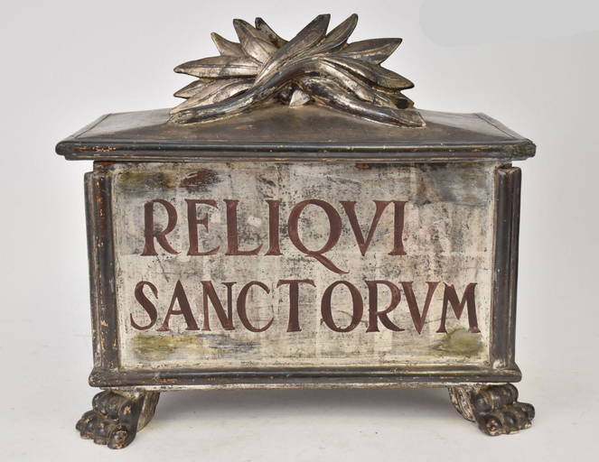 18th Century Italian Carved Silvered Wood Reliquary Casket, “Reliquia ...