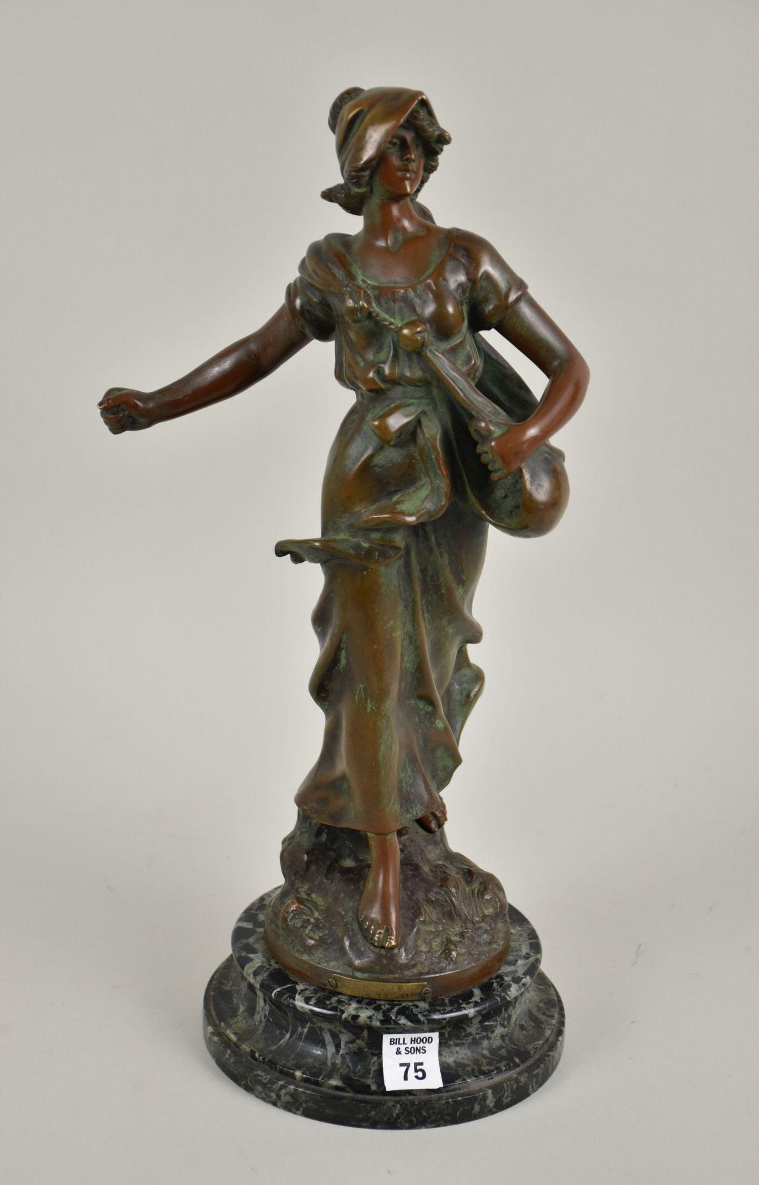Auguste Moreau Bronze Sculpture "Semeuse" on 7"d Marble base, with ...