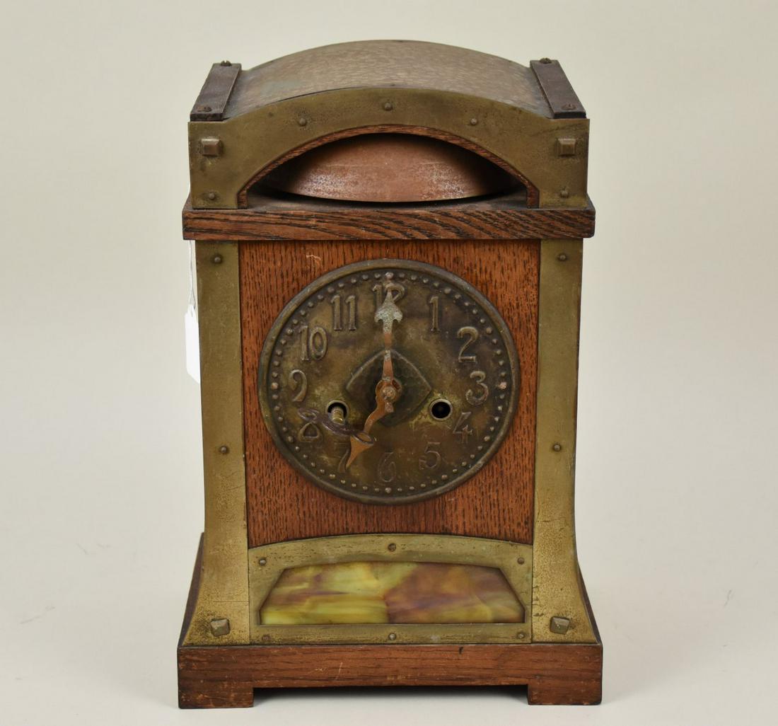 Antique Hac German Arts & Crafts Oak, Brass, And Glass Mantel Clock C ...