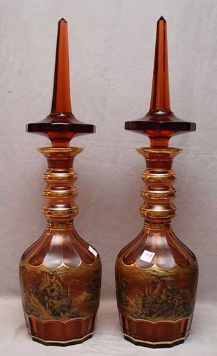 Monumental Amber Glass Urns Signed J M Pohl, Pain