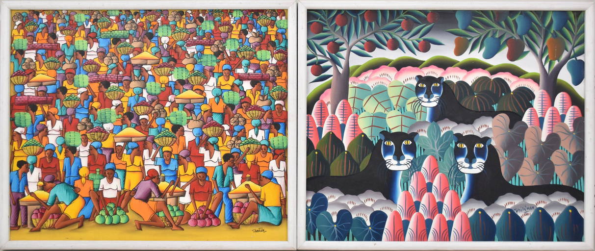 Jean Volcy Philemon (1956 1999) Black Panther, Oil On Canvas, Paired ...