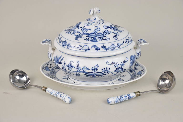 German Blue Onion Pattern Tureen, Lid & Underliner And 2 Ladles
