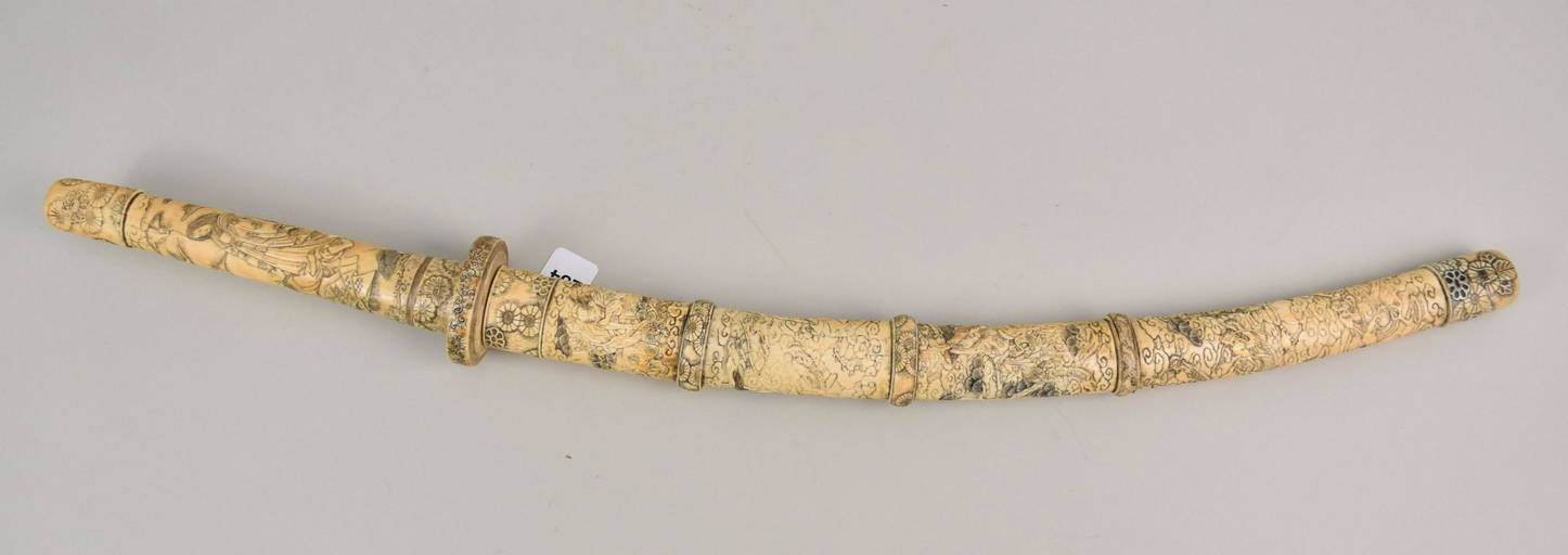 Antique Japanese Sword With Carved Bone Handle & Scabbard Japan, 19th ...