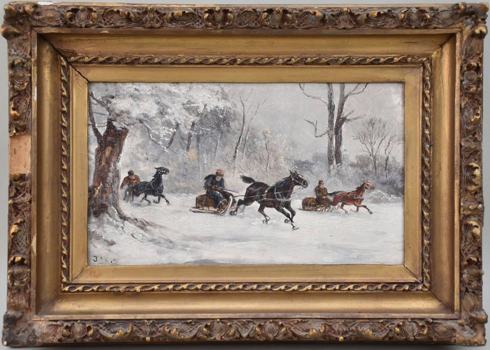 Signed Illegibly, "j_ _ _?, Titled "l.i. Schlittenfahrt" Meaning "the ...