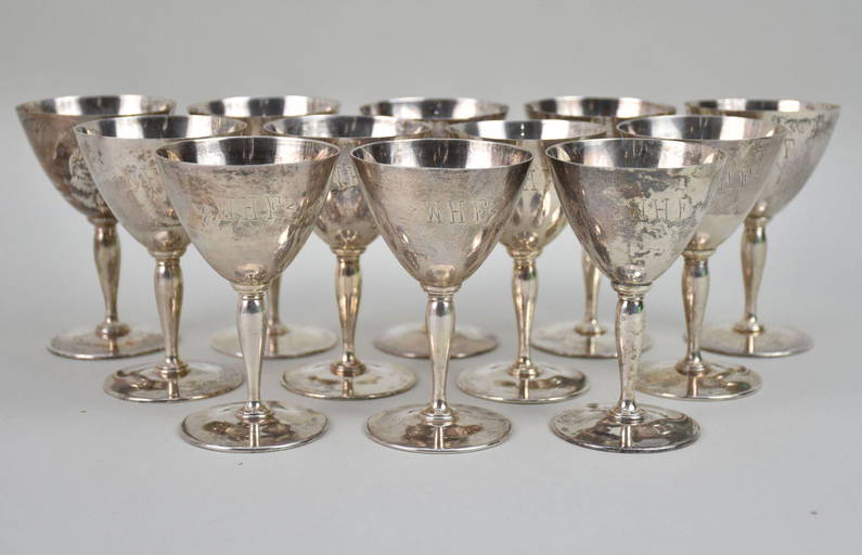 12 Tiffany & Co. Sterling Silver Cordials, Monogram: Whf, 36ozt, 4"h
