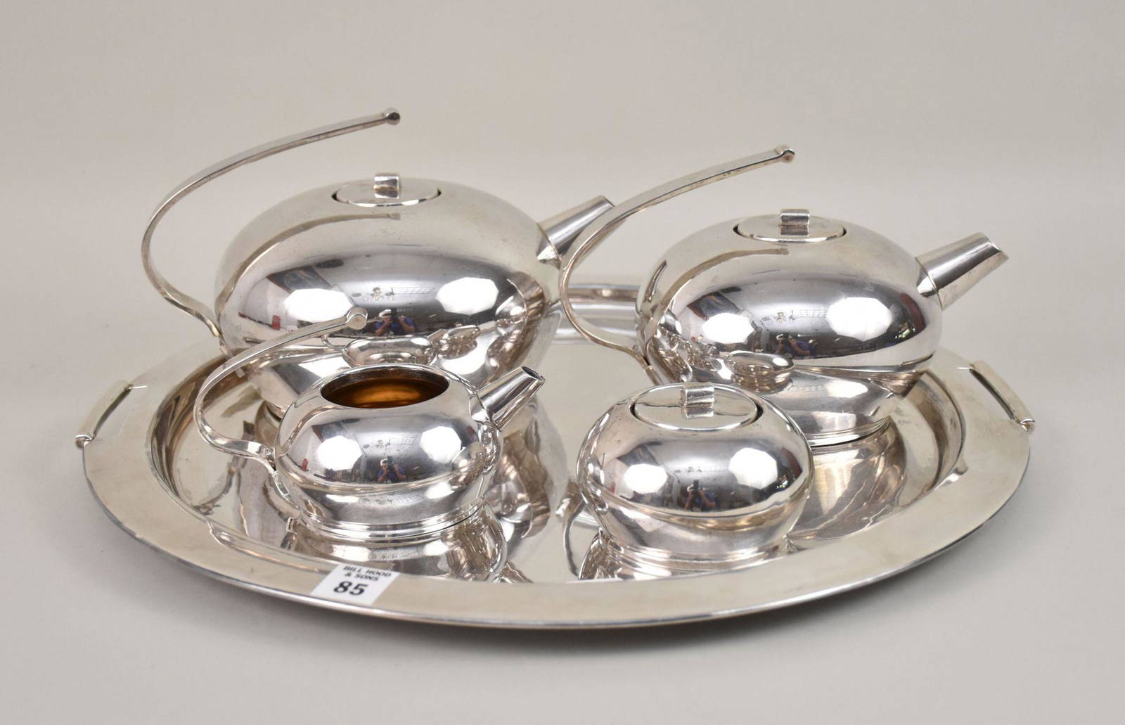 5pc. Silver Tea Set With Tray, Marked 900 Melda Special, 123ozt, 18"dia ...