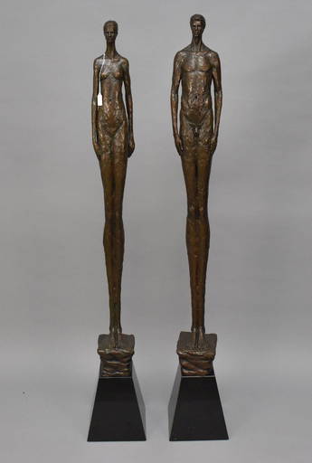 Tom Corbin (american, B. 1954) Pair Of 5ft. Tall Bronzes Male And ...