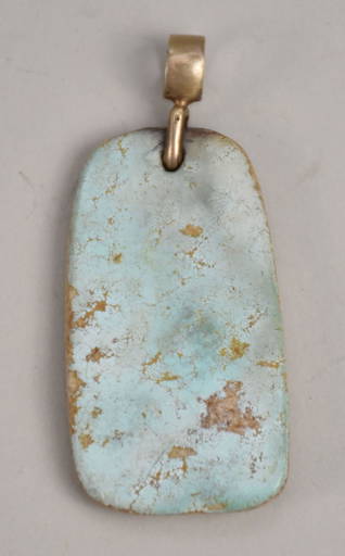 Pre Columbian Turquoise Mayan Pendant With Gold Bead Ball, 2 1/4 X 1 Inches