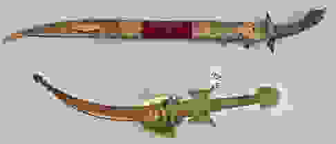 Spanish Curved Blade Dagger With Brass Wall Mount Fist Together With ...