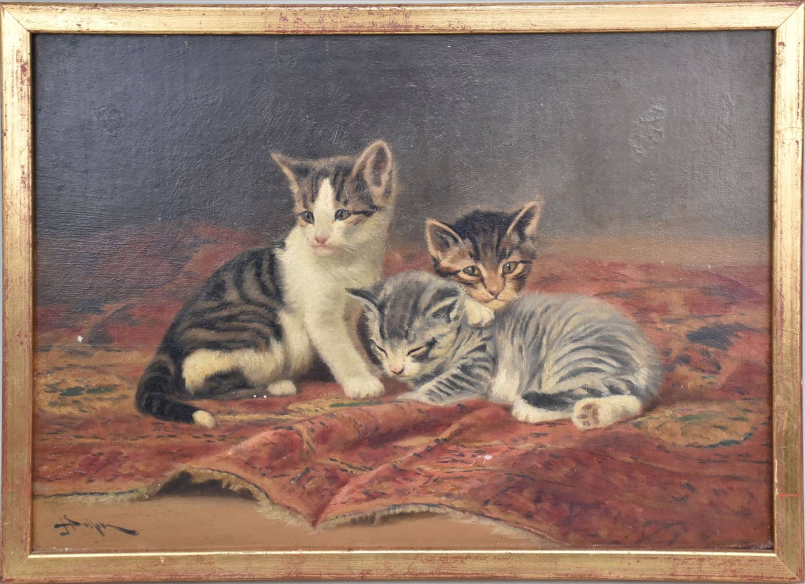John Henry Dolph (american, 1835-1903) 3 Kittens, Oil On Canvas Board ...