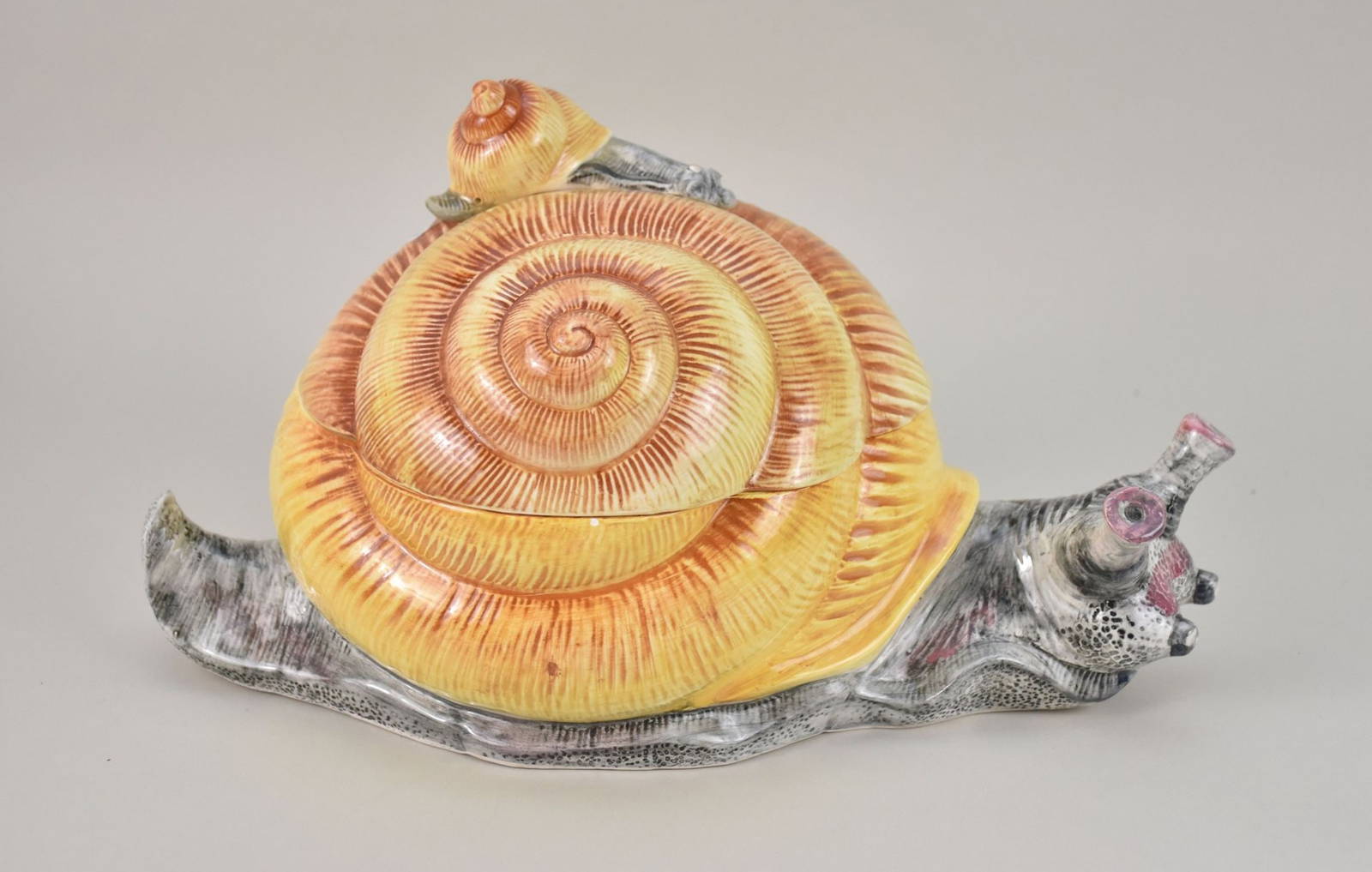 Majolica Snail Form 2pc. Tureen With Ladle, 9"h X 14"w (snail Antenna ...