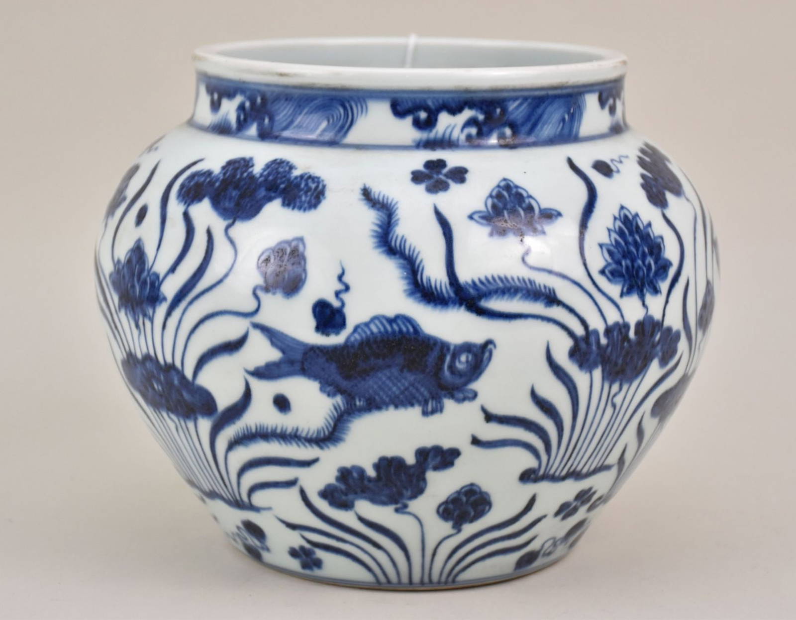 Chinese Blue & White Porcelain Fish Motif Pot - A Porcelain Pot ...