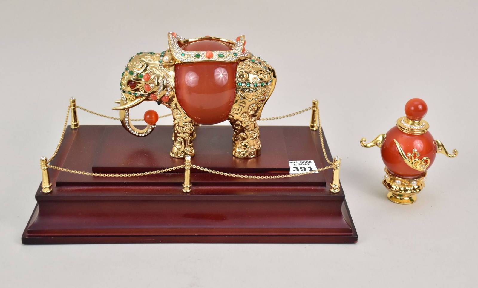 Highly Decorative Chinese Jeweled Elephant Figurine On Base - Gilt ...