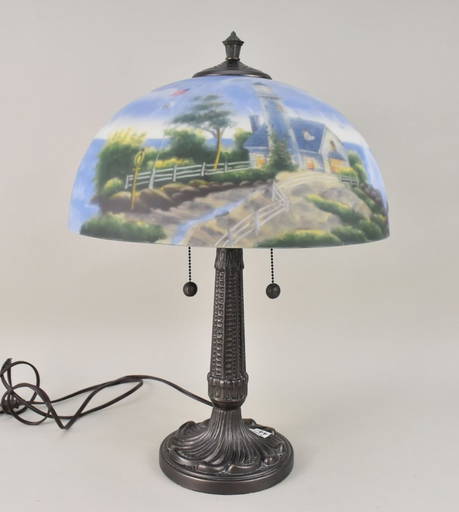Reverse Painted Thomas Kinkade Lamp " A Light In The Storm" 21" Tall ...