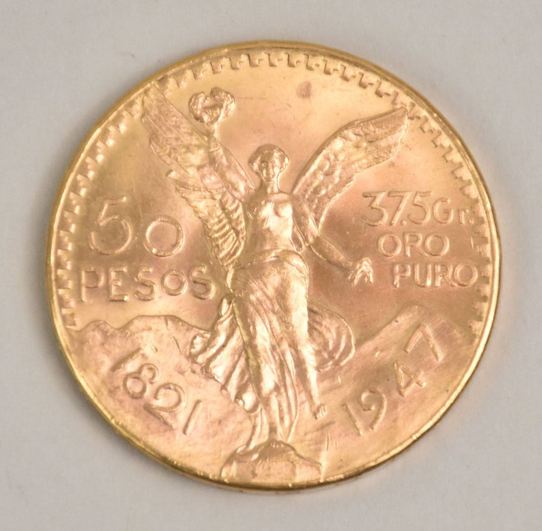 50 Peso Gold Coin 1947 Weight: 41.6666g Agw: 1.2057 Oz Diameter: 37mm ...