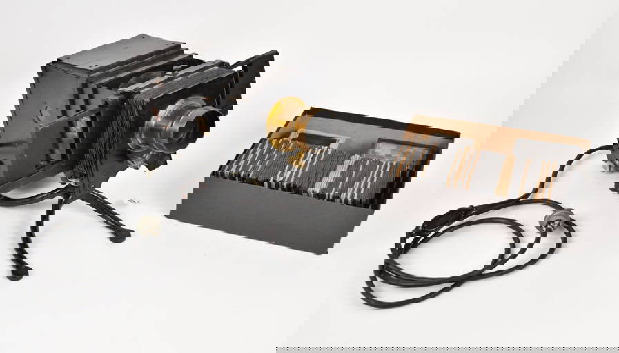 Antique Magic Lantern Projector & 120+ Photographic Glass Slides C ...