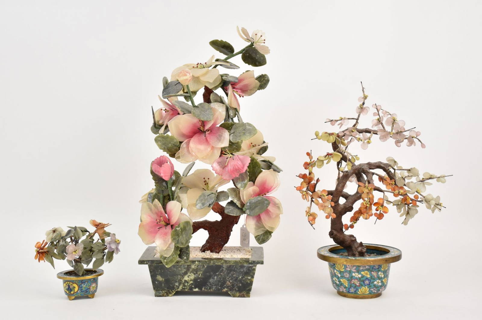 Three Chinese Jade Trees, Cloisonne & Jade Pots - Three Vintage 'jade ...