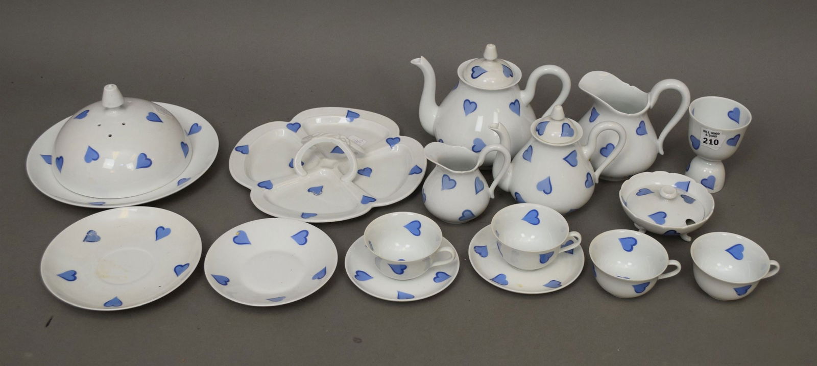 17 Pieces Porcelain French Limoges, D. Porthault, White Ground With Blue Hearts Auction