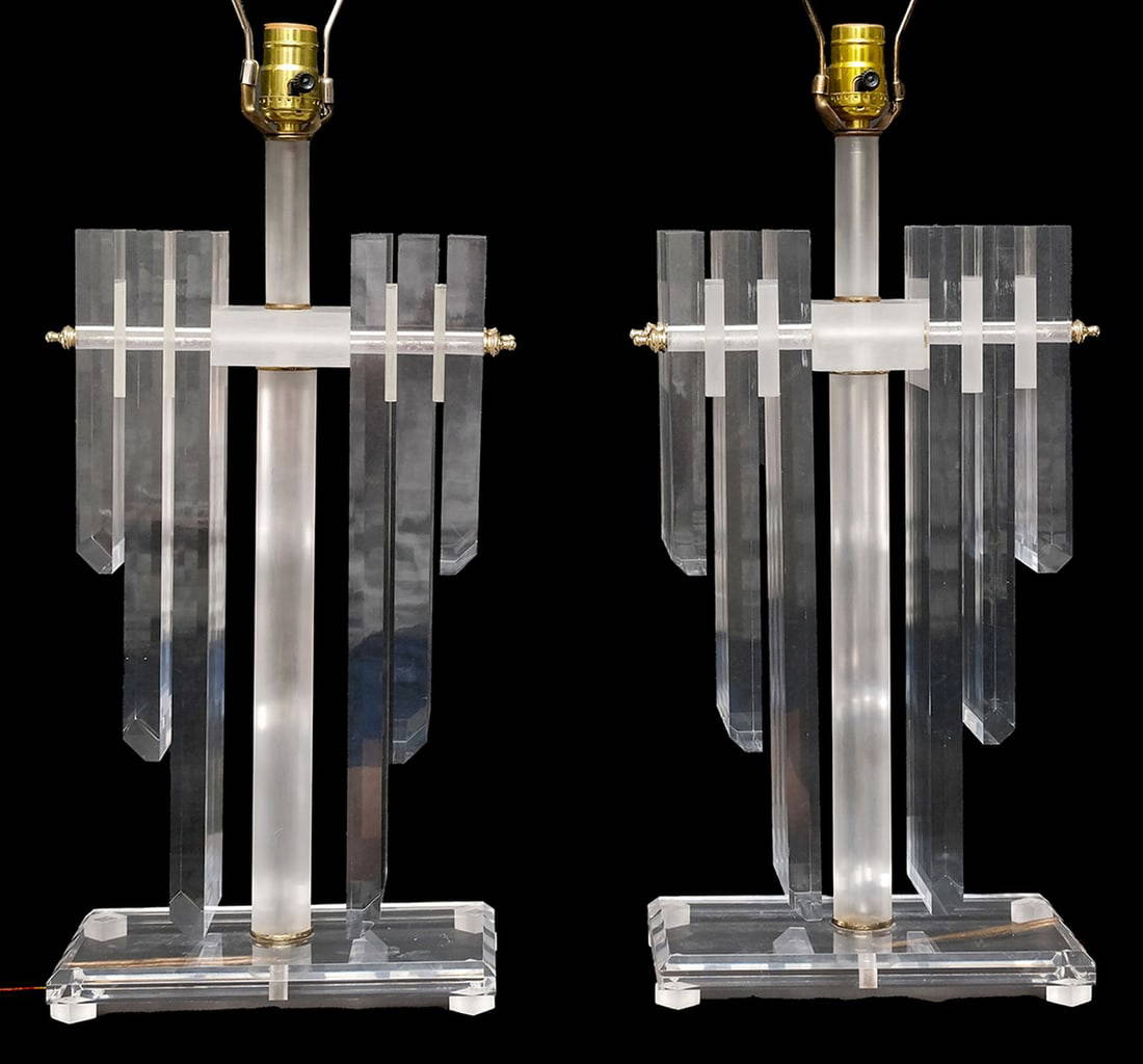 Pair 1970s Lucite Shield Form Lamps - A Pair Of Vintage Hollywood ...