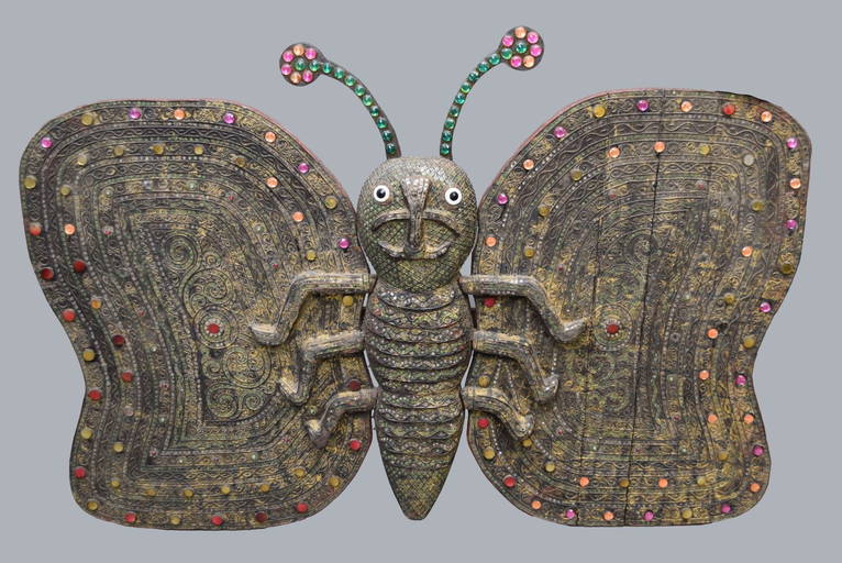 One Of A Kind Plaster Moth, Asian Motif, Plaster, Wood And Colored ...