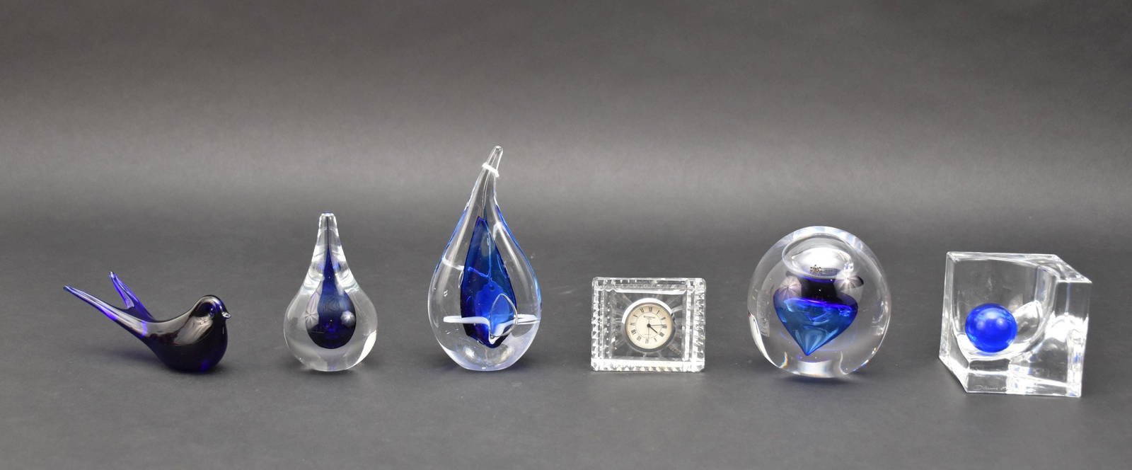 5 Glass & Cobalt Blue Objects D' Arte, (tallest 6"h) 1 Waterford ...
