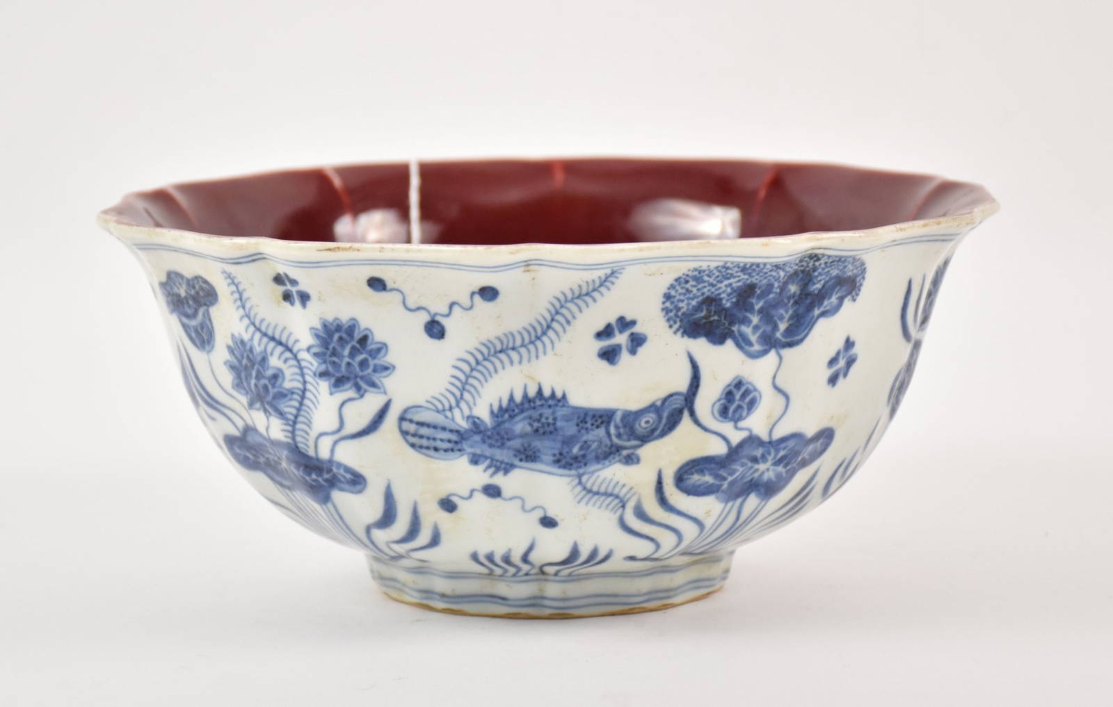 Chinese Blue & White Fish Motif Flambe Bowl, Xuande Mark - A Deep ...