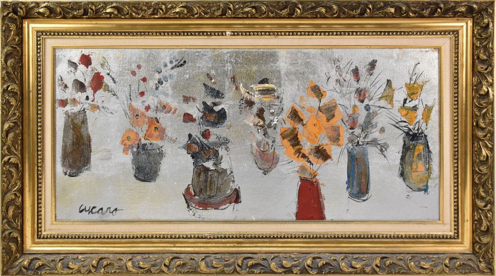 Pascal Cucaro (1915 - 2004), Silvered Oil On Canvas Still Life, 16 X 36 ...