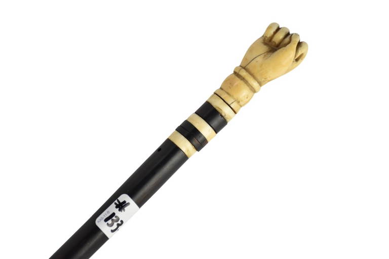 Antique Walking Stick Cane With Carved Fist, C. 19th Century Ebonized ...