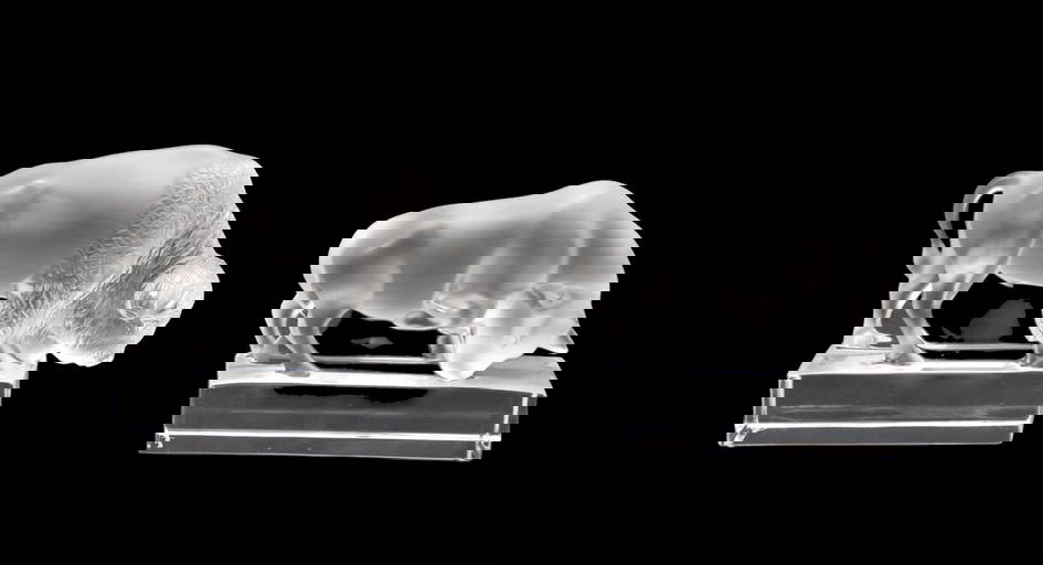 Lalique France Crystal Buffalo And Bull, 3 3/4"h X 5"w