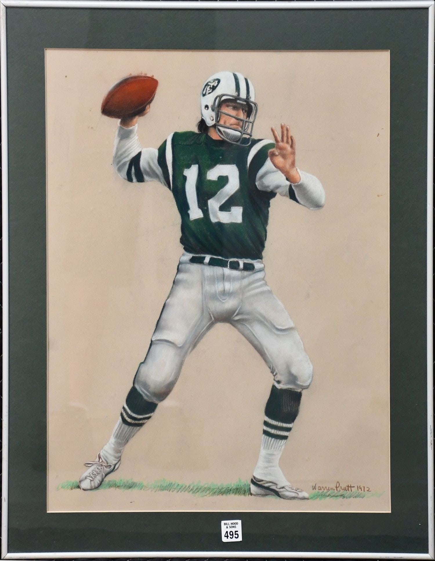 American 20th Century By Warren Pratt Pastel Of Joe Namath Signed And ...