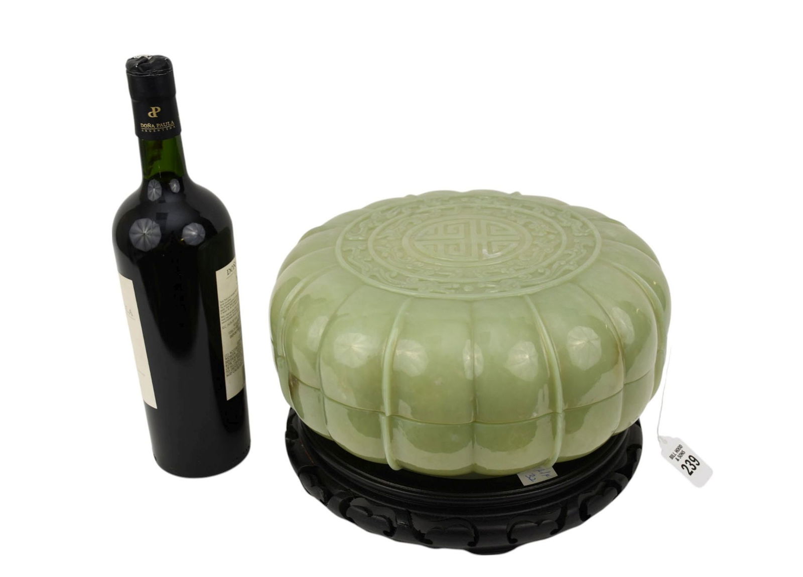 Large Chinese Carved Celadon Jade 'shou' Lotus Box & Cover - Carved Of ...