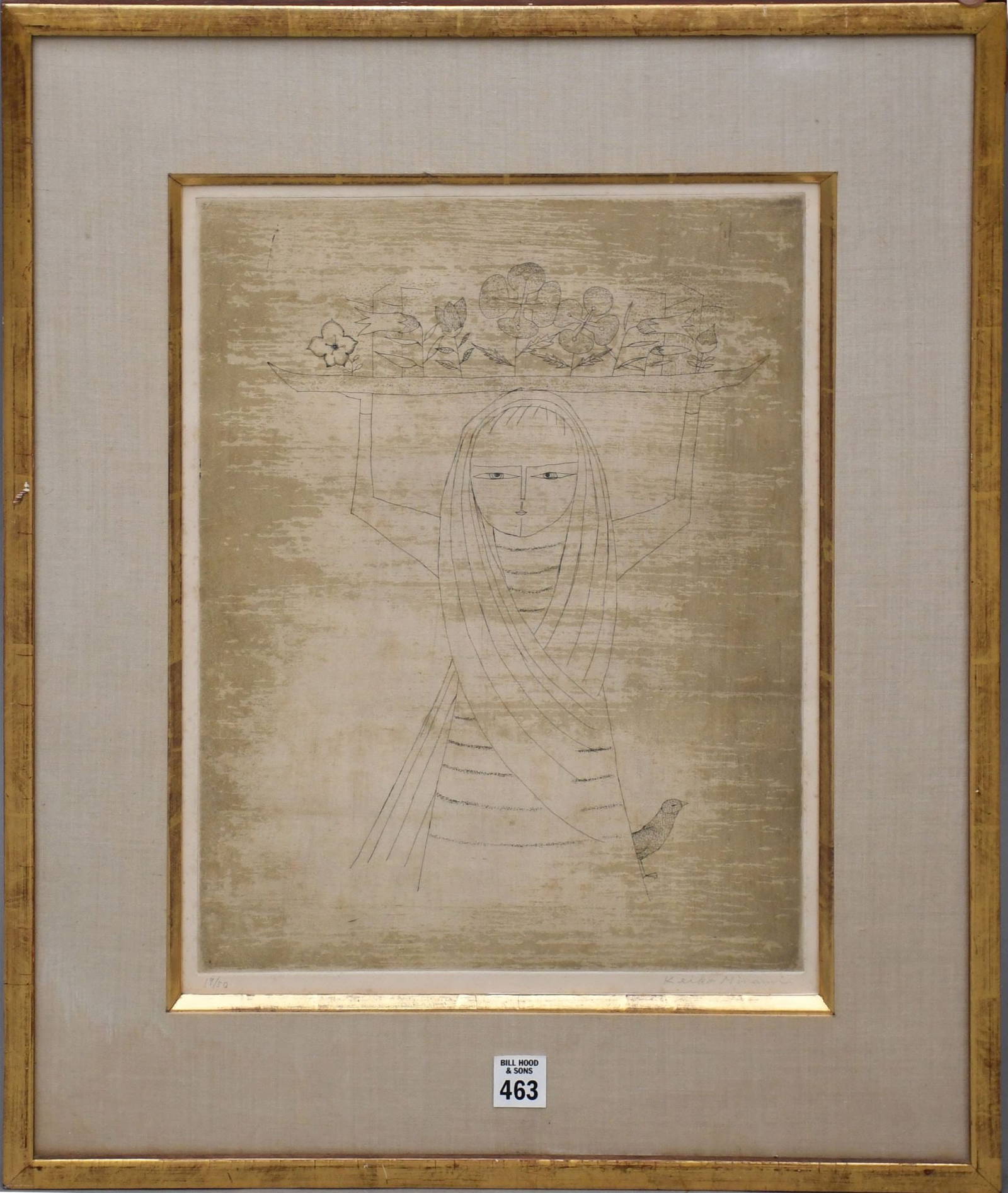 Keiko Minami (japanese 1911-2004) Flower Seller Etching. Impression ...