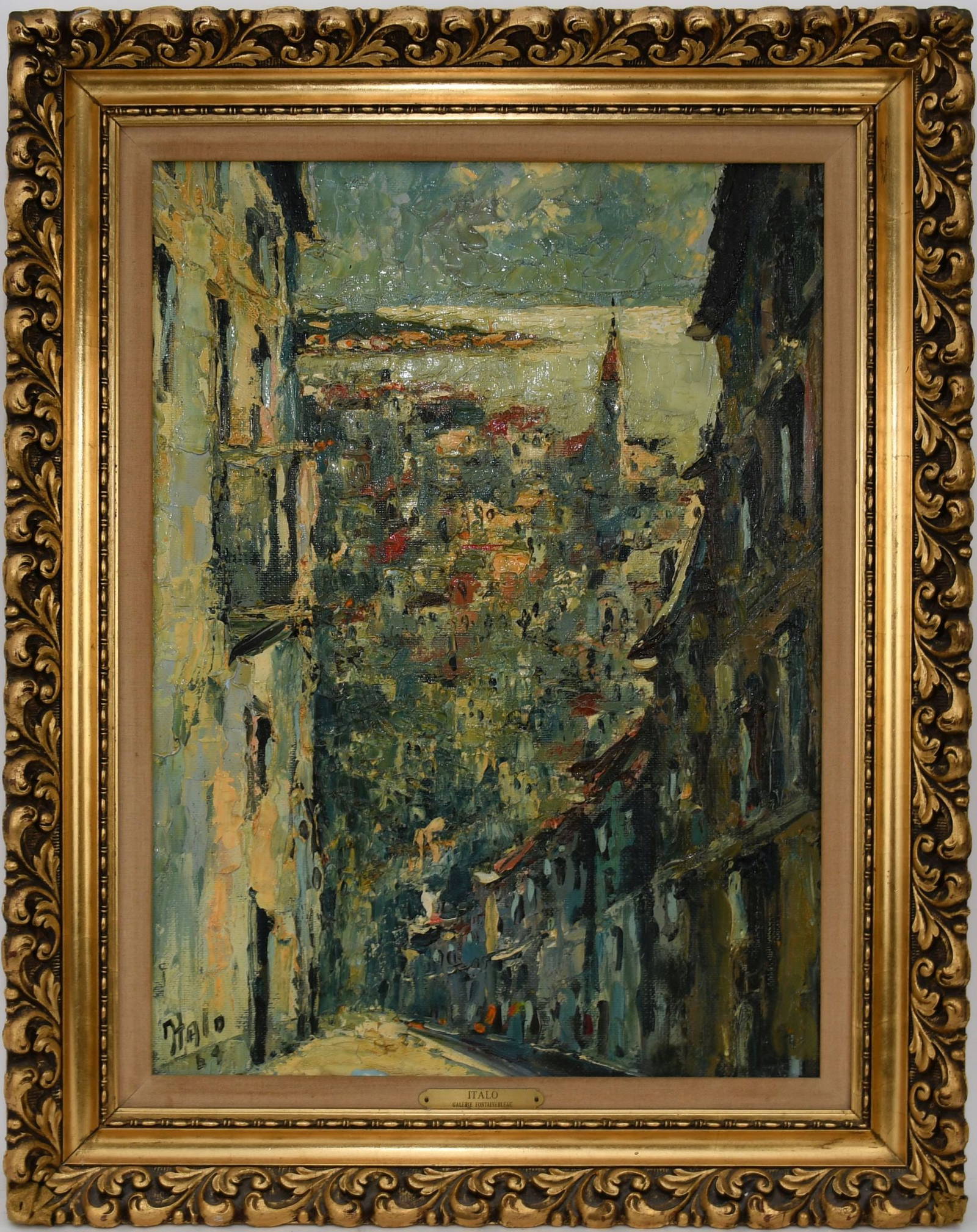 Street Scene Signed Italo And Dated 1969, Galerie Fontainebleau, Oil On ...